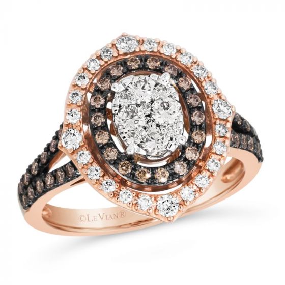 Le Vian Creme Brulee® 14k Strawberry Gold Double Halo Engagement Ring ...